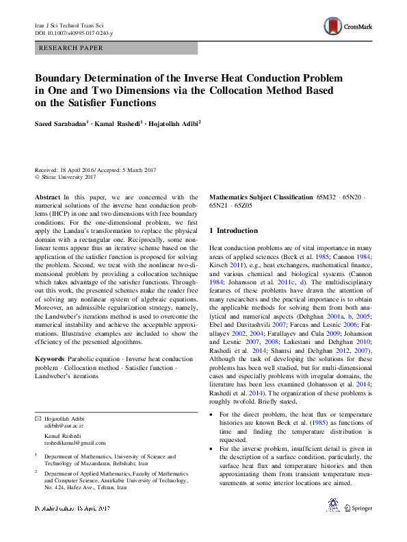(PDF) Boundary Determination of the Inverse Heat Conduction Problem in One and Two Dimensions ...