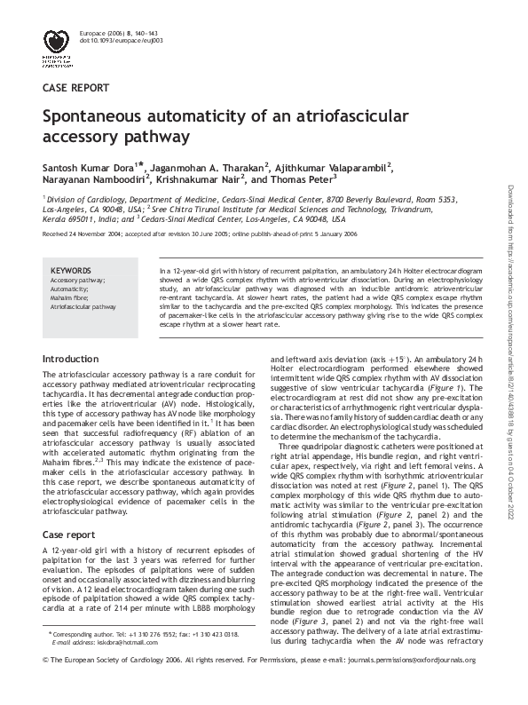 (PDF) Spontaneous automaticity of an atriofascicular accessory pathway