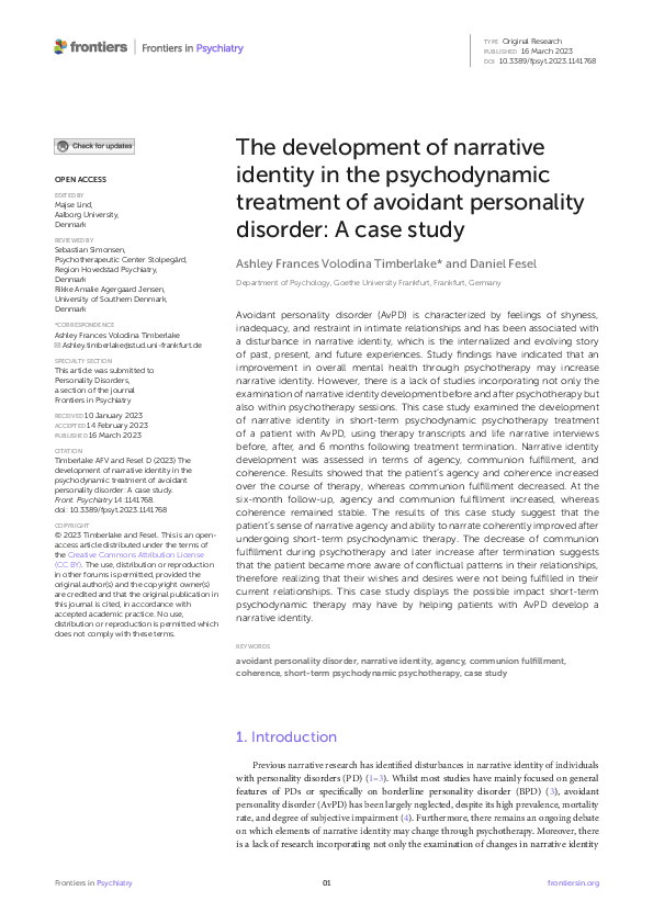 (PDF) The development of narrative identity in the psychodynamic ...