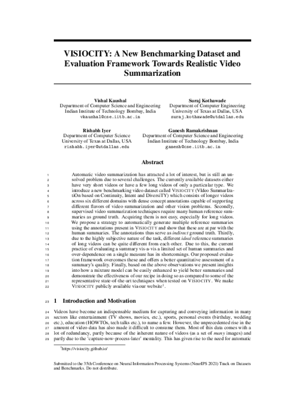 Pdf Visiocity A New Benchmarking Dataset And Evaluation Framework