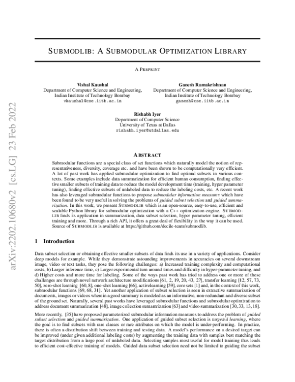 (PDF) Submodlib: A Submodular Optimization Library
