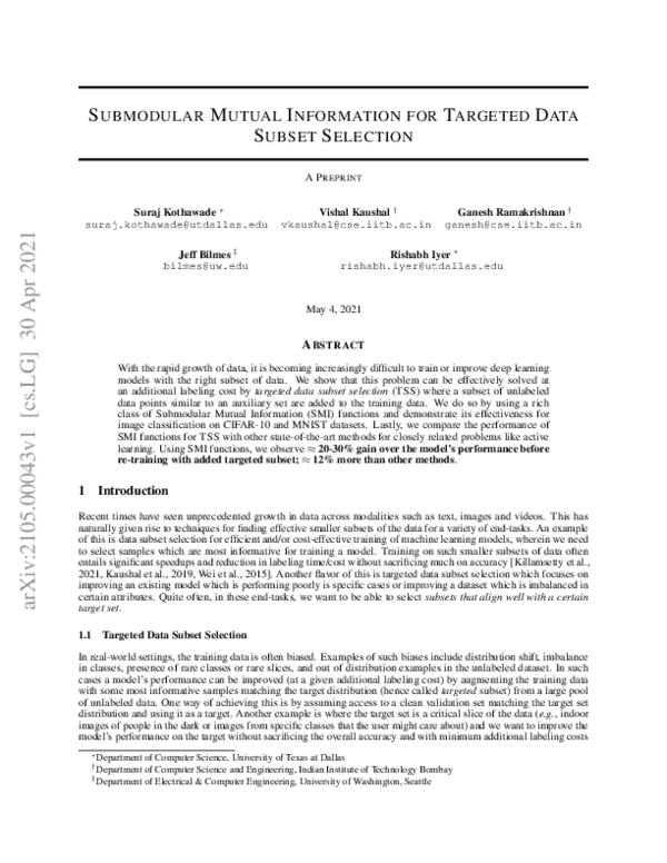 (PDF) Submodular Mutual Information for Targeted Data Subset Selection
