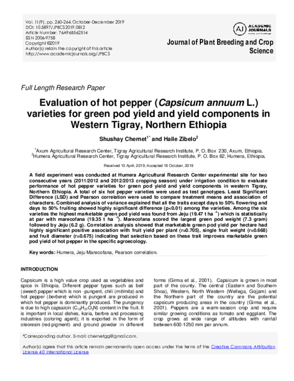 (PDF) Evaluation of hot pepper (Capsicum annuum L.) varieties for green ...