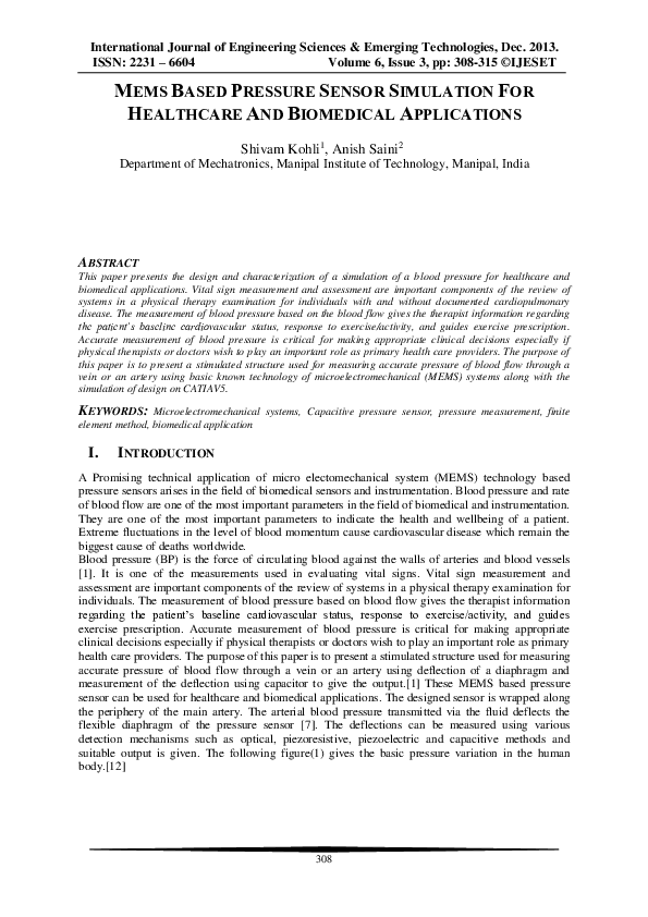 (PDF) Mems Based Pressure Sensor Simulation for Healthcare and Biomedical Applications