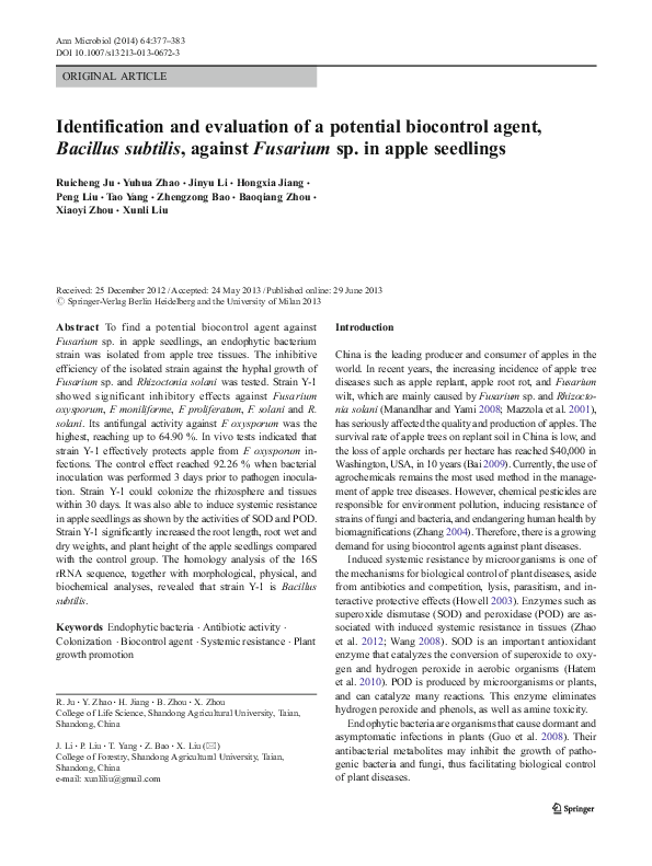 (PDF) Identification and evaluation of a potential biocontrol agent ...