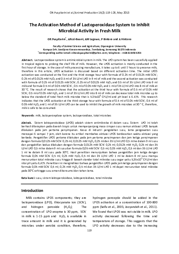 (PDF) The activation method of lactoperoxidase system to inhibit ...