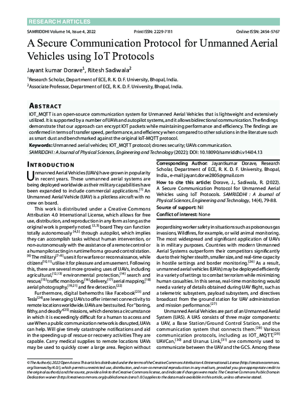 (PDF) A Secure Communication Protocol for Unmanned Aerial Vehicles using IoT Protocols