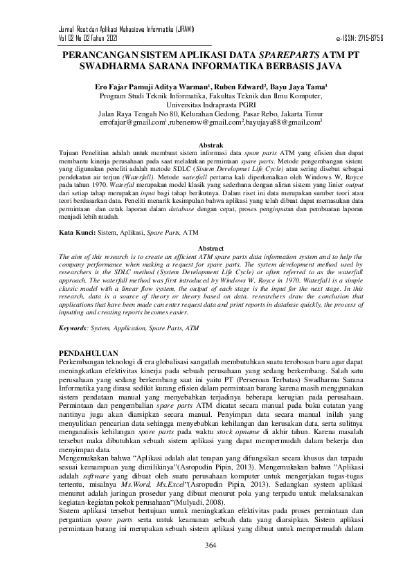 (PDF) Perancangan Sistem Aplikasi Data Spareparts ATM PT Swadharma ...
