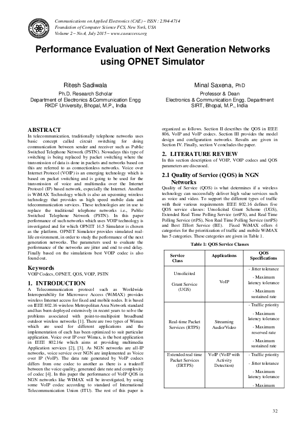 (PDF) Performance Evaluation of Next Generation Networks using OPNET Simulator