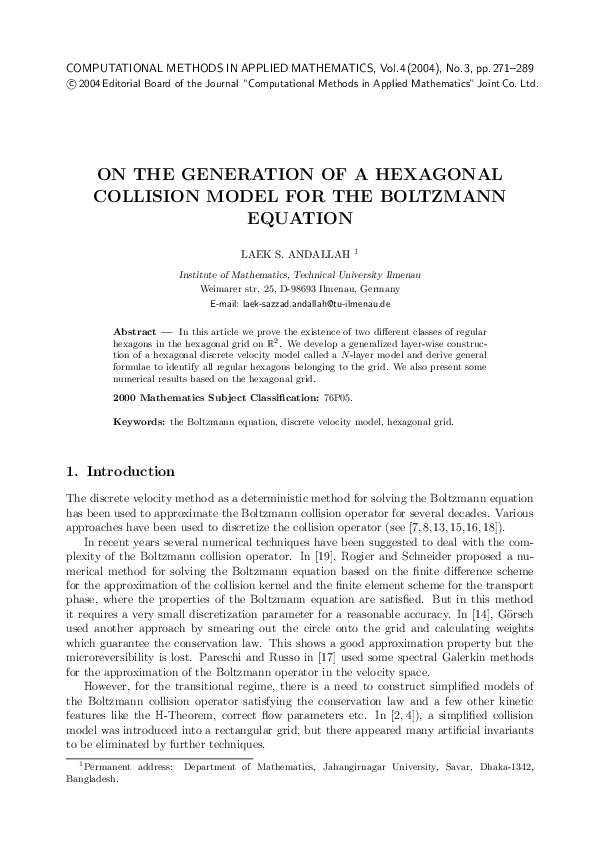 (PDF) On the Generation of a Hexagonal Collision Model for the ...