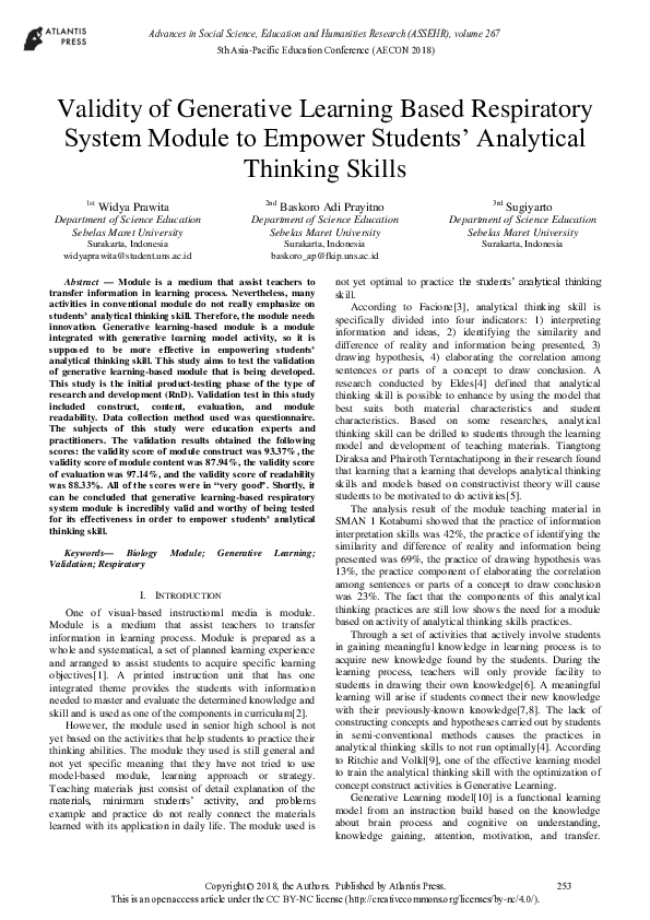(PDF) Validity of Generative Learning Based Respiratory System Module to Empower Students ...