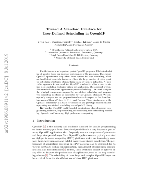 Pdf Toward A Standard Interface For User Defined Scheduling In Openmp