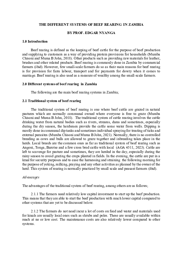 (PDF) THE DIFFERENT SYSTEMS OF BEEF REARING IN ZAMBIA