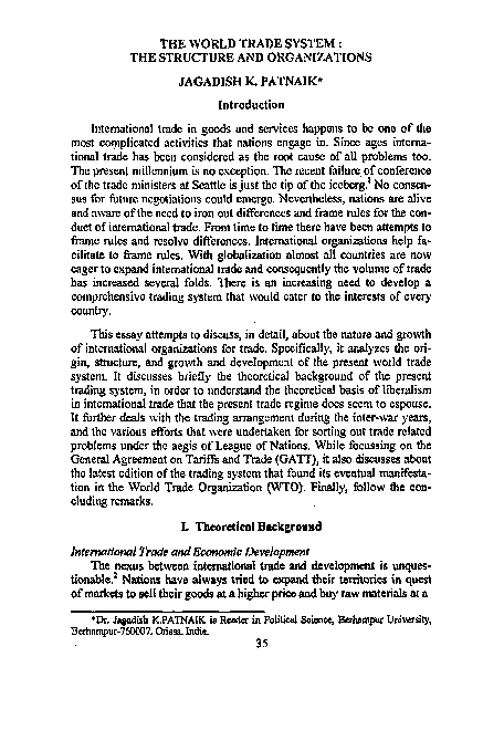 (PDF) The World Trade System: The Structure and Organizations | J.K ...