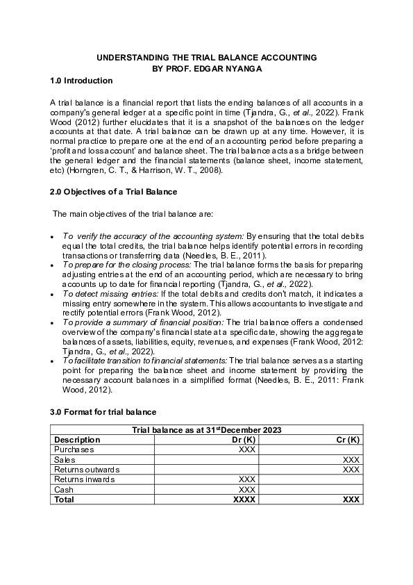 (PDF) UNDERSTANDING THE TRIAL BALANCE ACCOUNTING BY PROF. EDGAR NYANGA ...