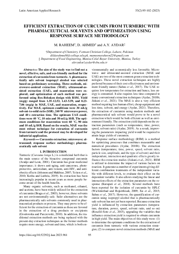 (PDF) Efficient Extraction of Curcumin from Turmeric with ...