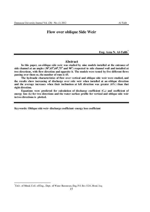 (PDF) Flow over oblique Side Weir