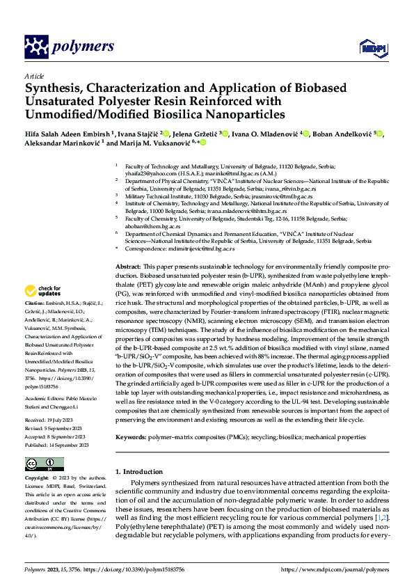 (PDF) Synthesis, Characterization and Application of Biobased Unsaturated Polyester Resin ...