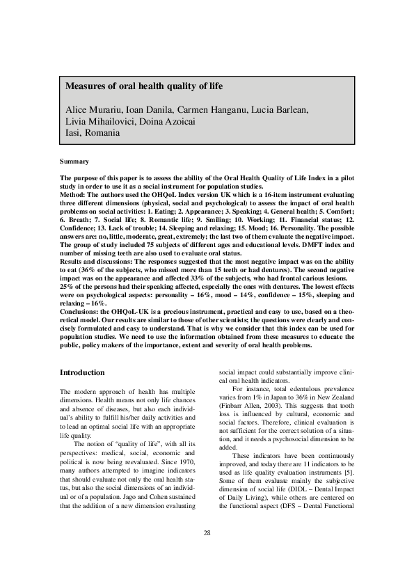 (PDF) Measures of oral health quality of life
