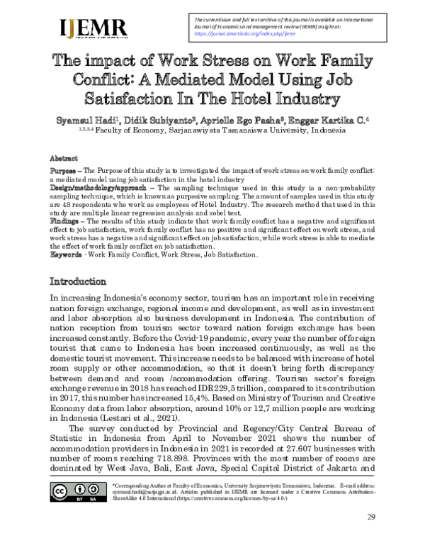 (PDF) The impact of Work Stress on Work Family Conflict: A Mediated ...
