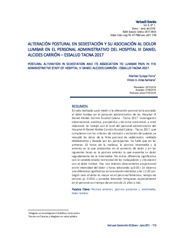 (PDF) Alteración postural en sedestación y su asociación al dolor ...