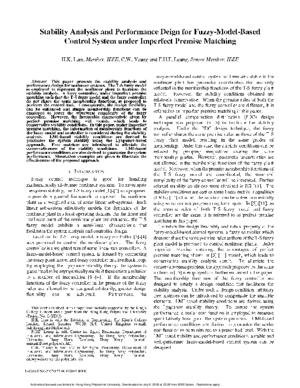 (PDF) Stability Analysis and Performance Design for Fuzzy-Model-Based Control System Under ...