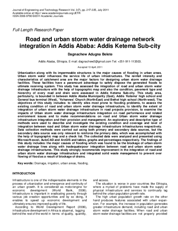 (PDF) Road and urban storm water drainage network