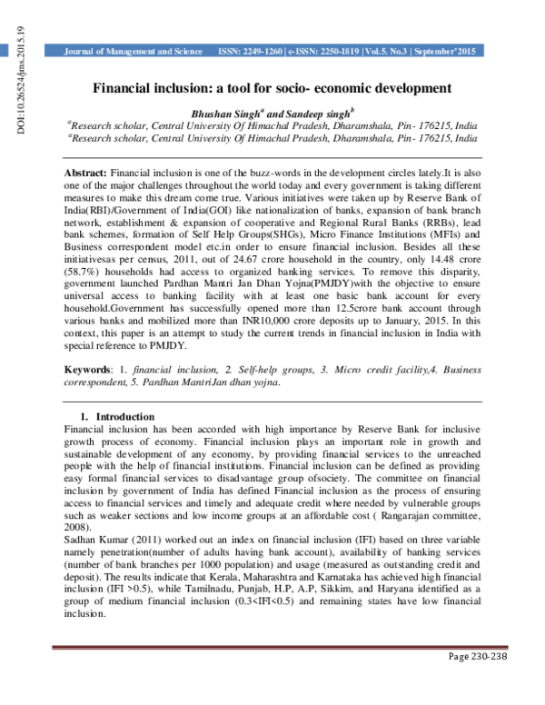 (PDF) Financial inclusion: a tool for socio- economic development
