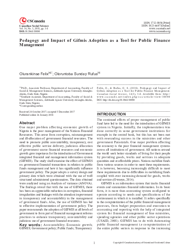 (PDF) Pedagogy and Impact of Gifmis Adoption as a Tool for Public ...