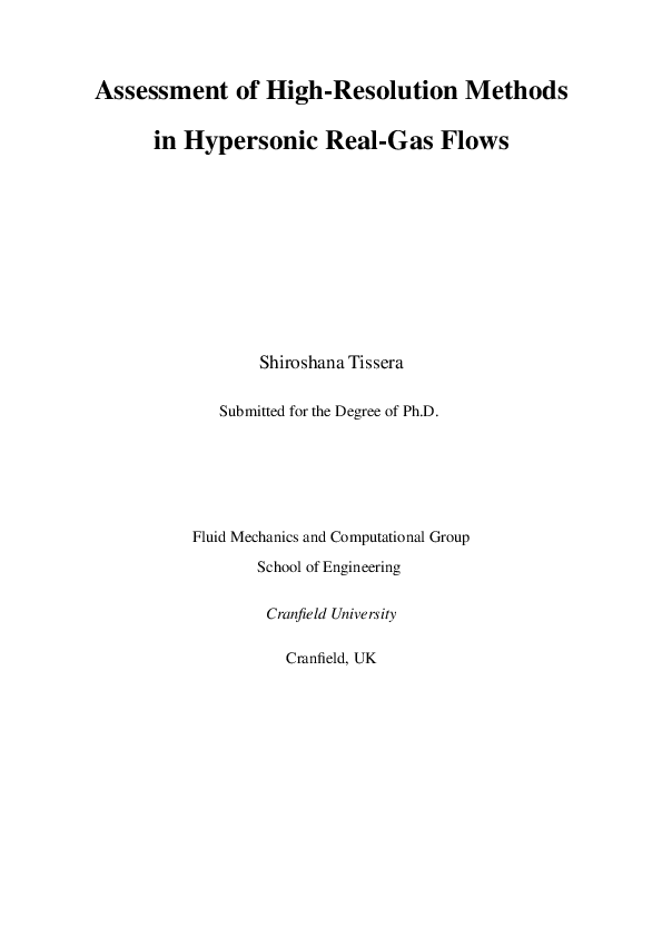 (PDF) Assessment of high-resolution methods in hypersonic real-gas flows