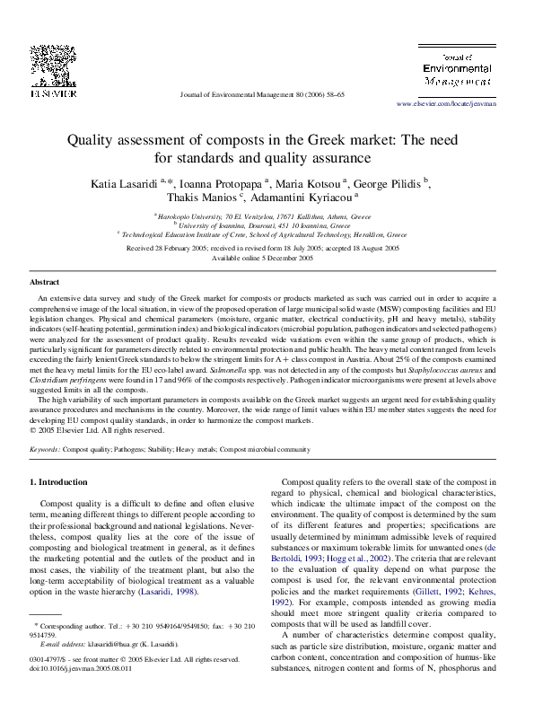 (PDF) Quality assessment of composts in the Greek market: The need for standards and quality ...