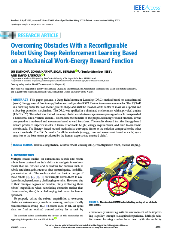 Pdf Overcoming Obstacles With A Reconfigurable Robot Using Deep Reinforcement Learning Based