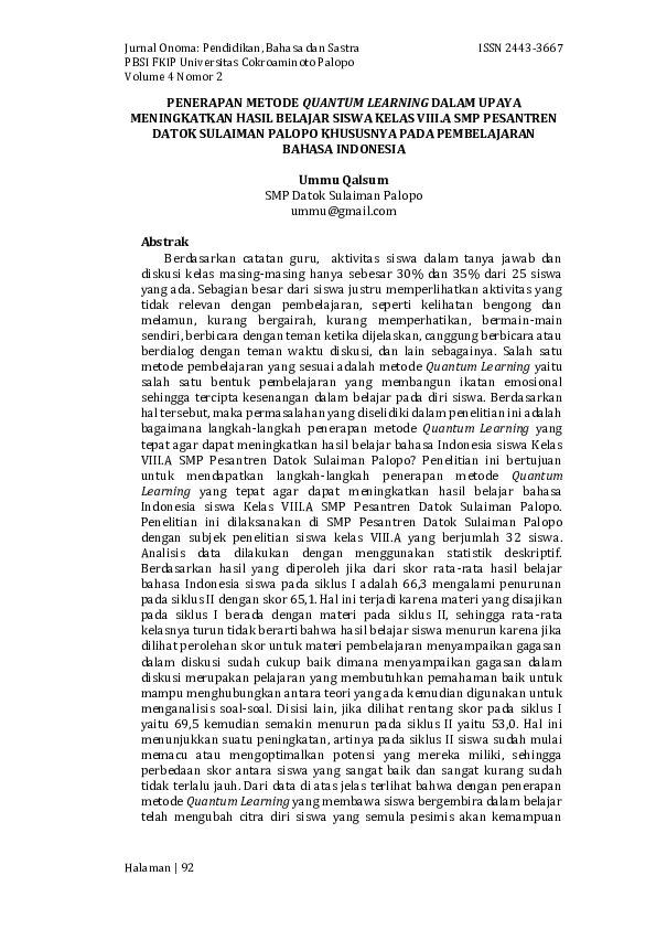 (PDF) Penerapan Metode Quantum Learning dalam Upaya Meningkatkan Hasil Belajar Siswa Kelas VIII ...