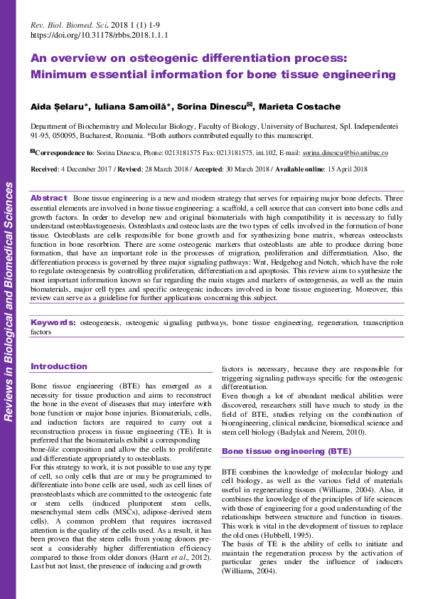 (PDF) An overview on osteogenic differentiation process: Minimum ...