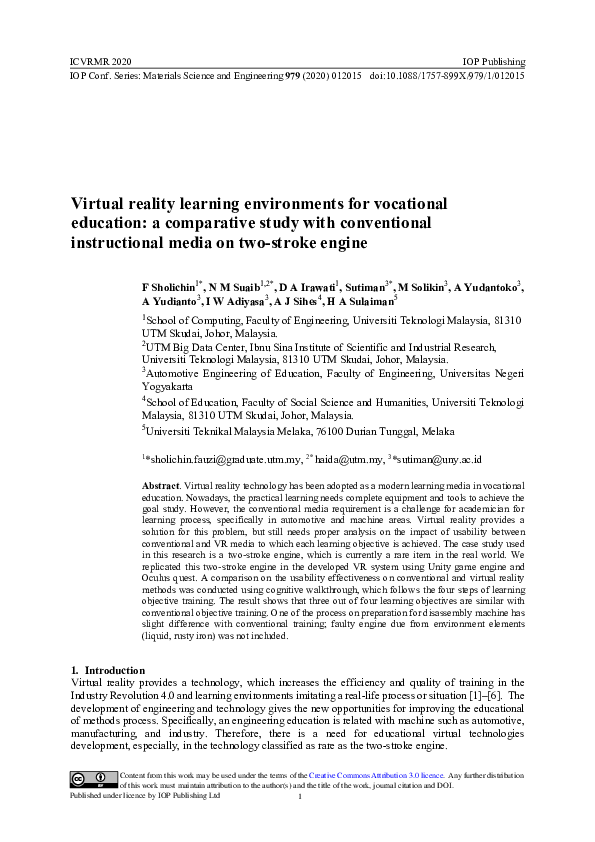 (PDF) Virtual reality learning environments for vocational education: a comparative study with ...