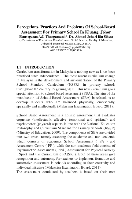 (PDF) Perceptions, practices and problems of school-based assessment for primary school in ...
