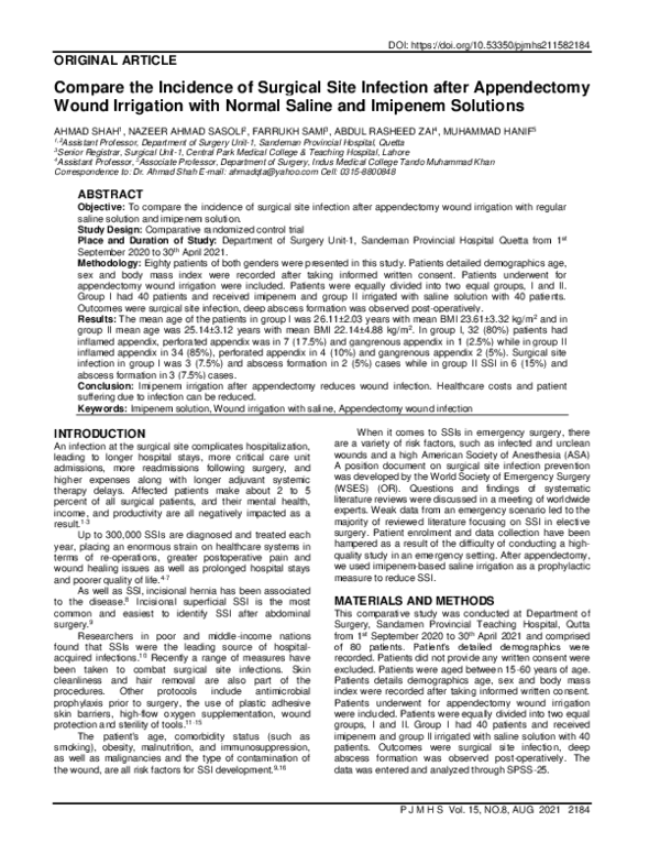 (PDF) Compare the Incidence of Surgical Site Infection after ...