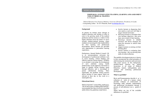 (PDF) Portfolio: An innovative teaching, learning and assessment tool in medical training