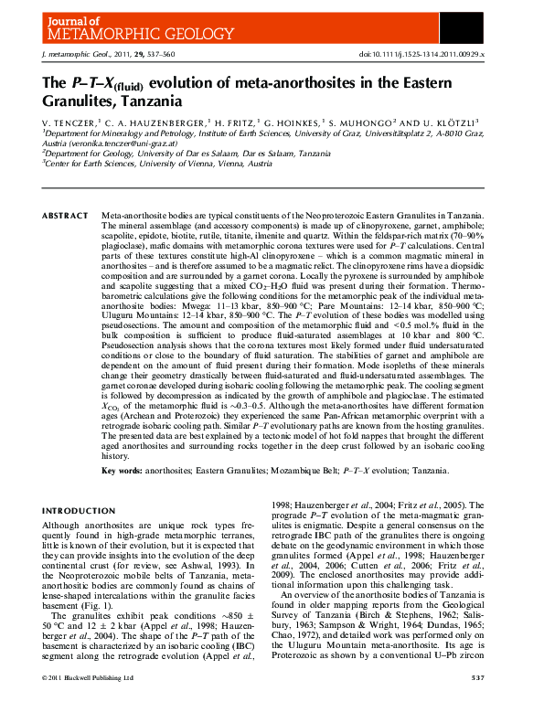 (PDF) The P-T-X(fluid) evolution of meta-anorthosites in the Eastern ...