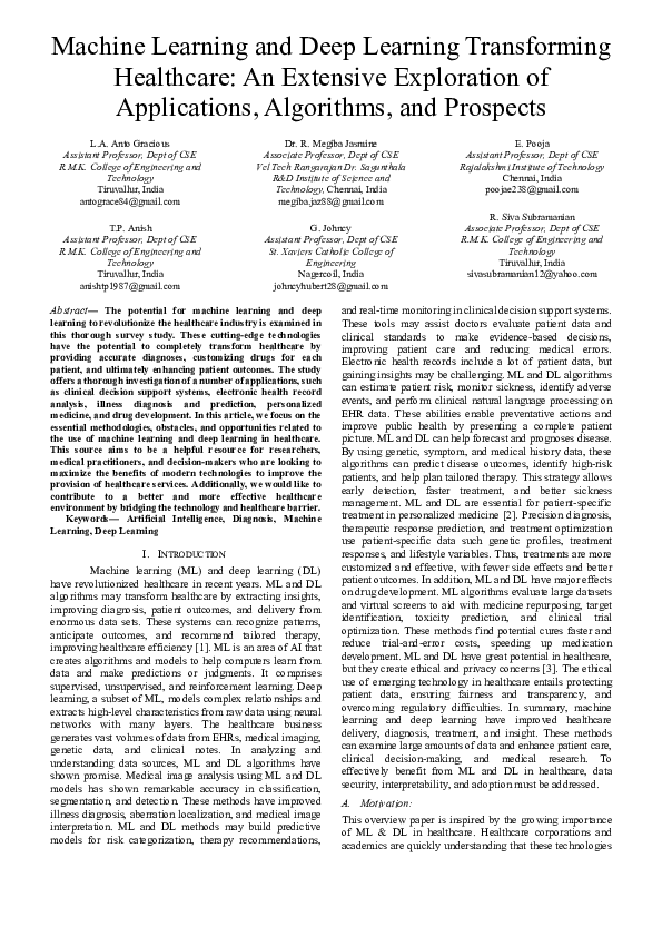 (PDF) Machine Learning and Deep Learning Transforming Healthcare: An Extensive Exploration of ...
