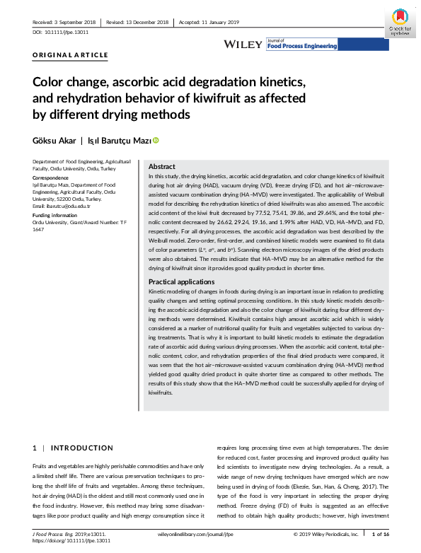 (PDF) Color change, ascorbic acid degradation kinetics, and rehydration behavior of kiwifruit as ...