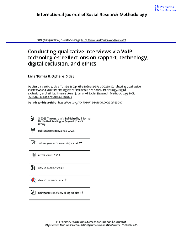 (PDF) Conducting qualitative interviews via VoIP technologies: reflections on rapport ...