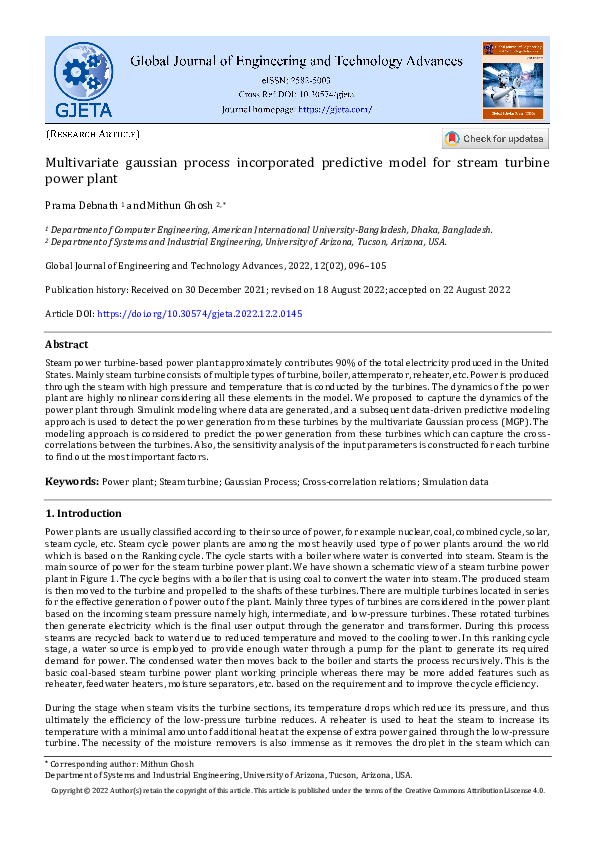 Pdf Multivariate Gaussian Process Incorporated Predictive Model For Stream Turbine Power Plant