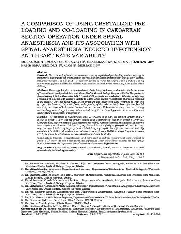 (PDF) A Comparison of Using Crystalloid Preloading and Co-Loading in ...