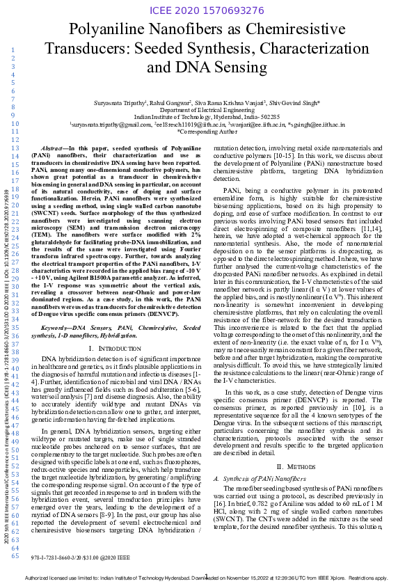 (PDF) Polyaniline Nanofibers as Chemiresistive Transducers: Seeded ...