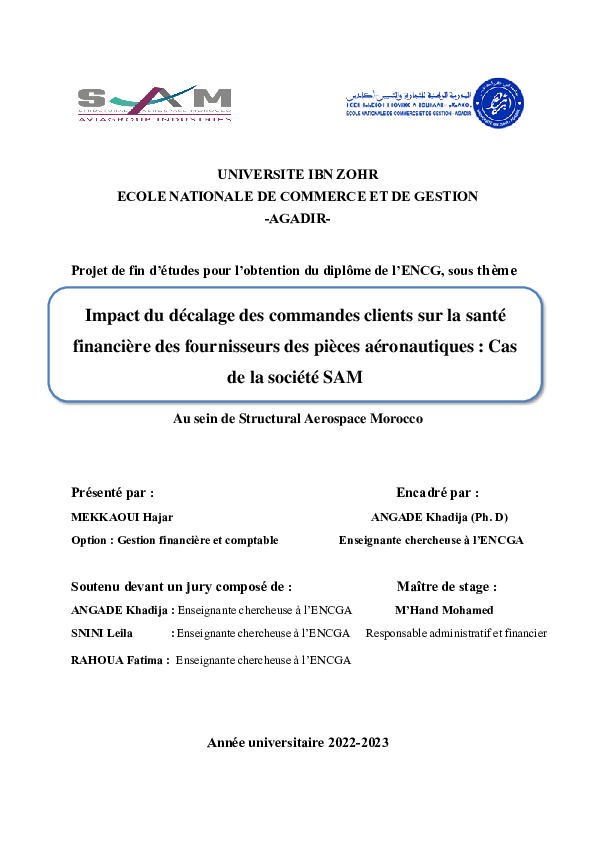 (PDF) Rapport PFE Analyse financière de l'impact du décalage des commandes.pdf Copie | outmani ...