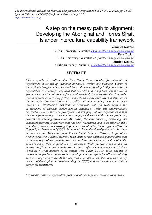 (PDF) A step on the messy path to alignment: Developing the Aboriginal ...