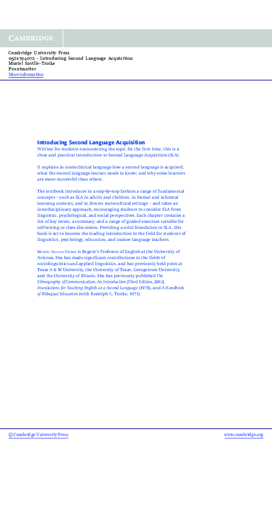 (PDF) Introducing Second Language Acquisition