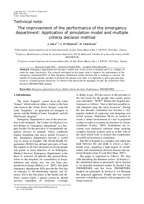 (PDF) Technical note: The improvement of the performance of the emergency department ...