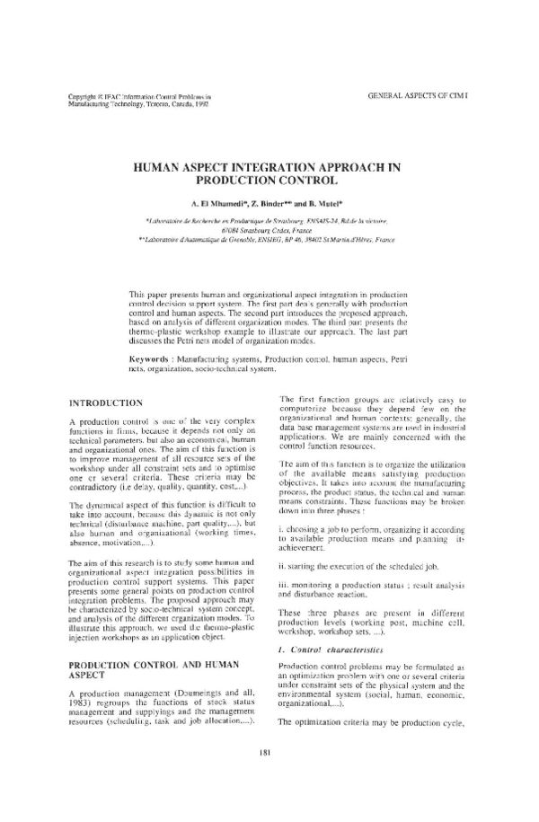 (PDF) Human aspect integration approach in production control